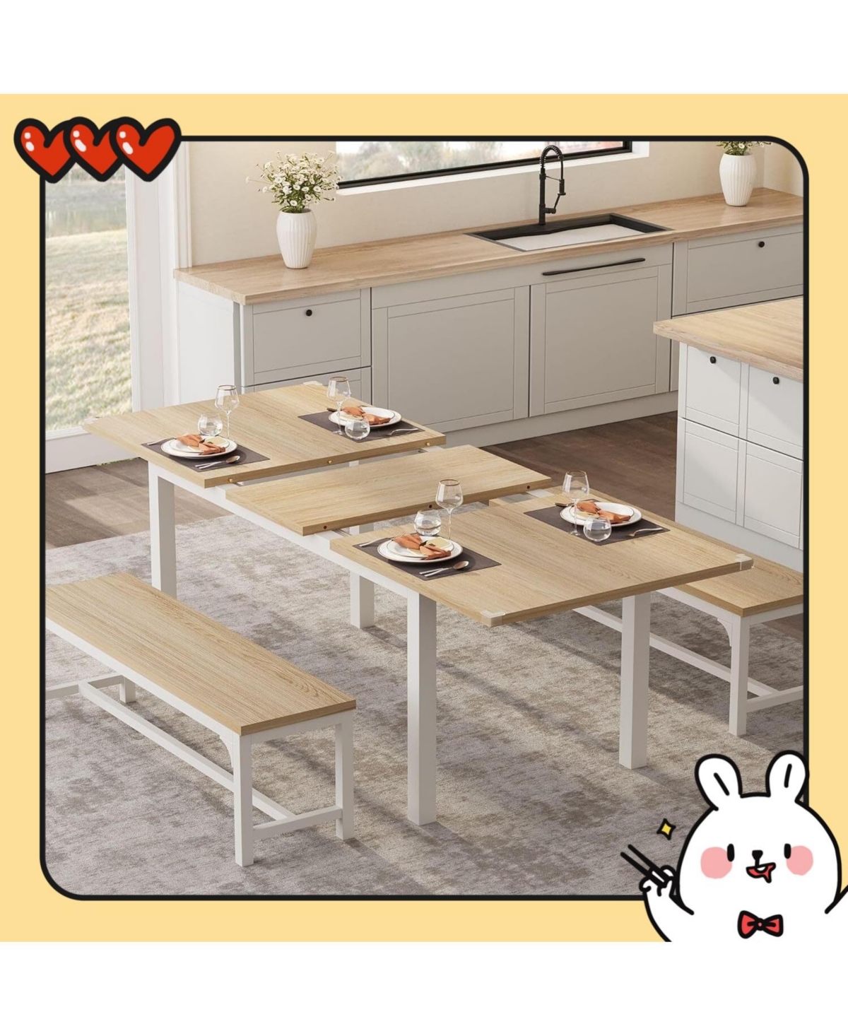 Click here for gaomon Dining Table Set for 4-6 with Benches  63 I... prices