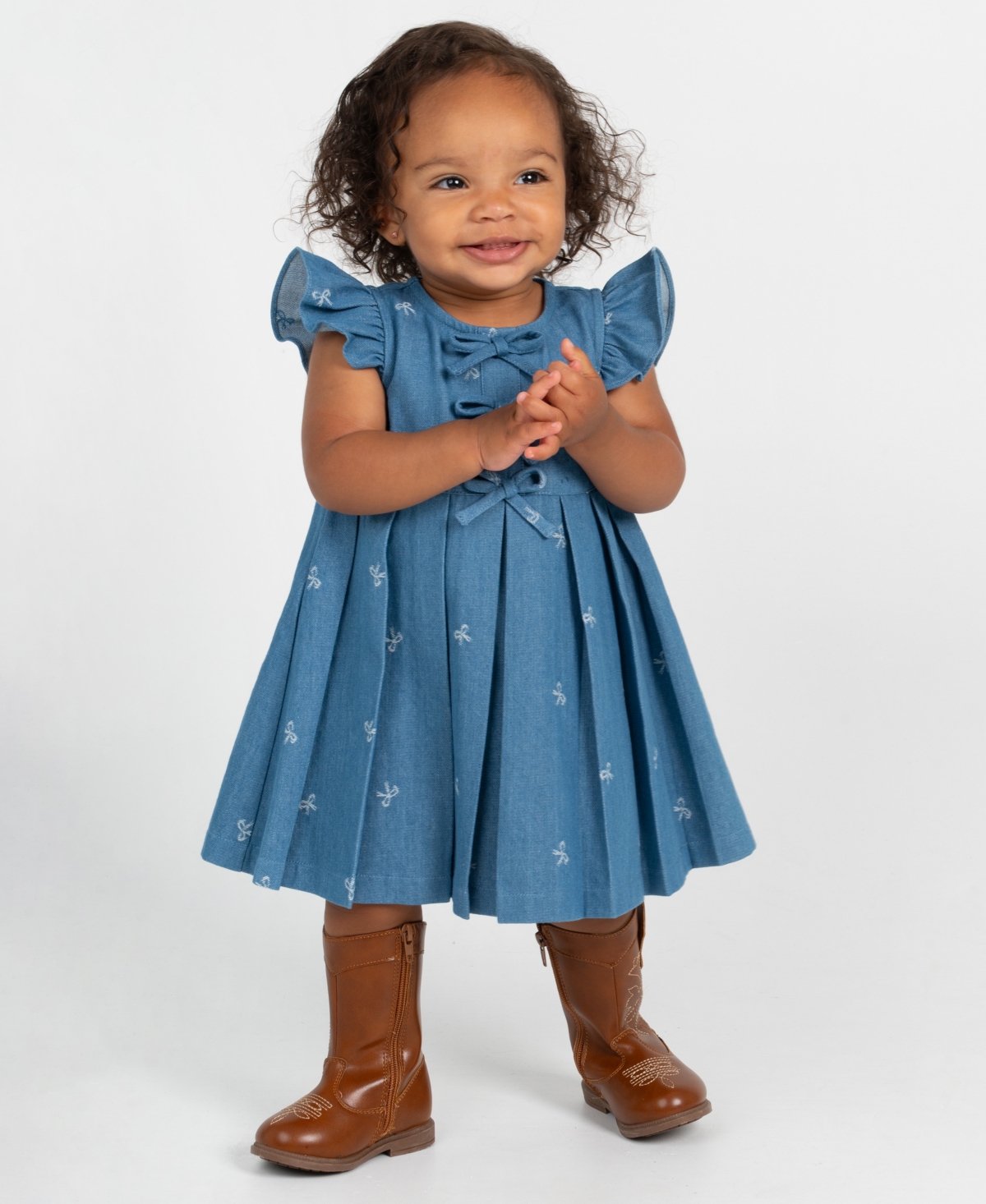 Click here for Rare Editions Baby Girls Printed Bow Denim Dress w... prices