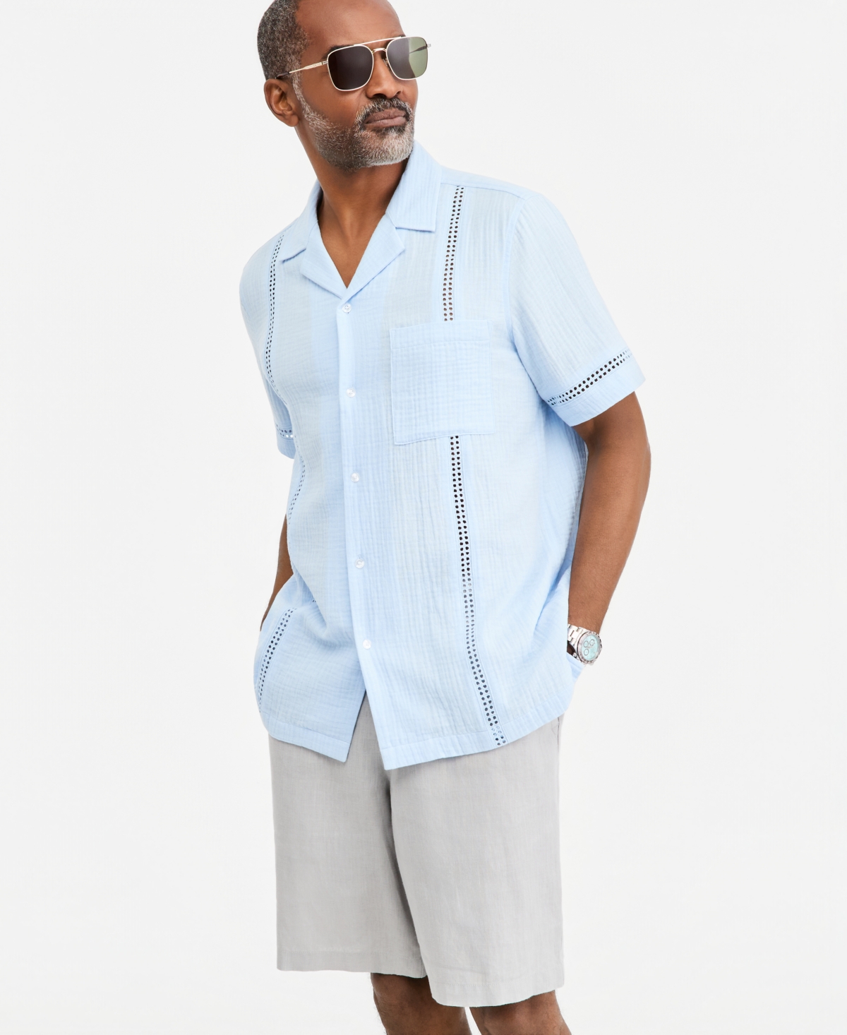 Click here for Club Room Mens Gauze Camp Collar Short-Sleeve Shir... prices