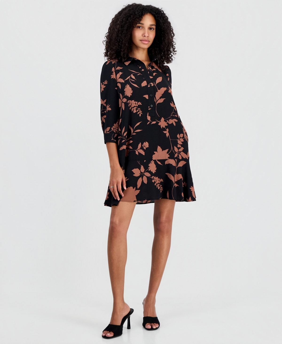 Click here for Robbie Bee Petite Printed Ruffle-Hem Scuba Dress -... prices