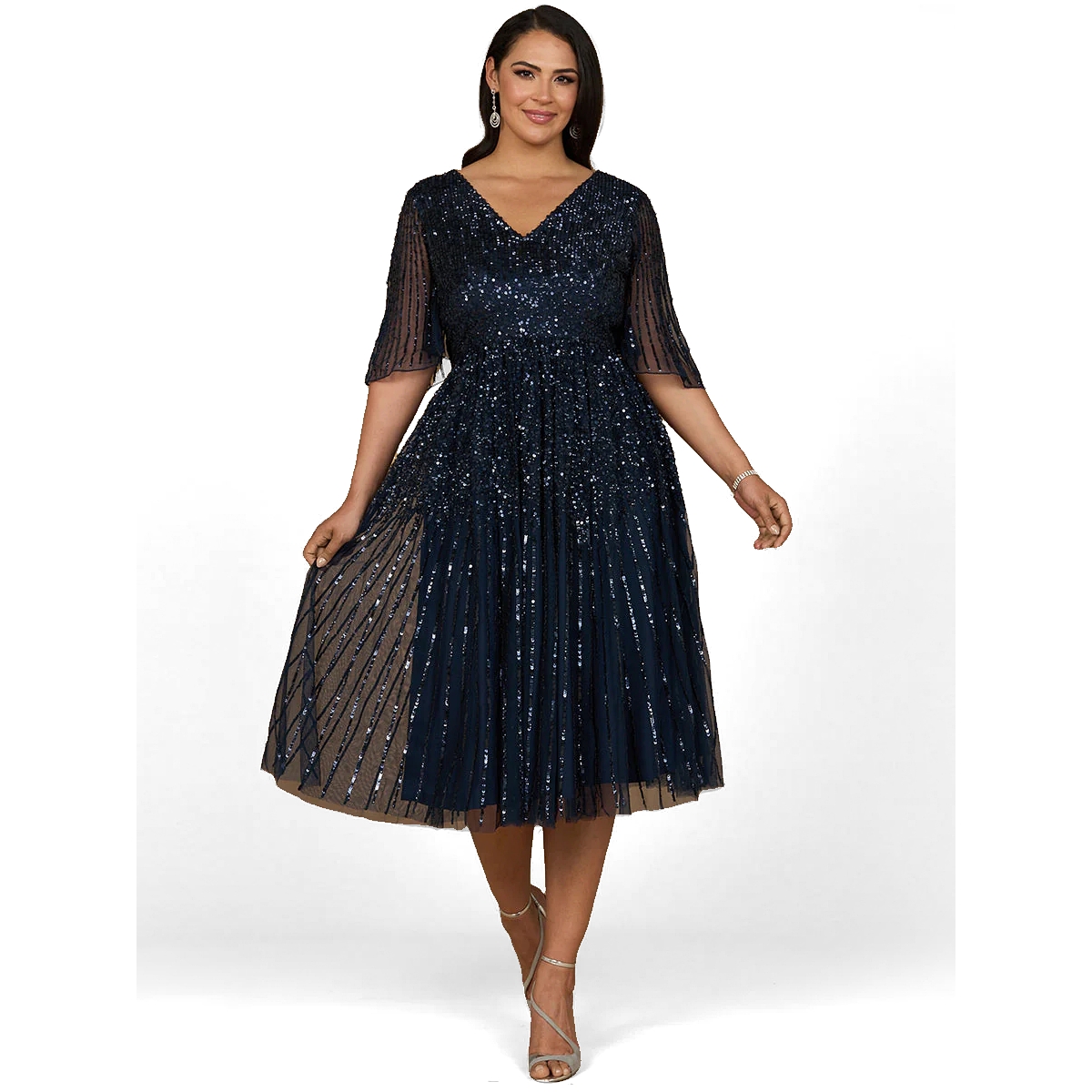 Click here for Womens Flowing  Sequin Midi Dress with Short Sleev... prices