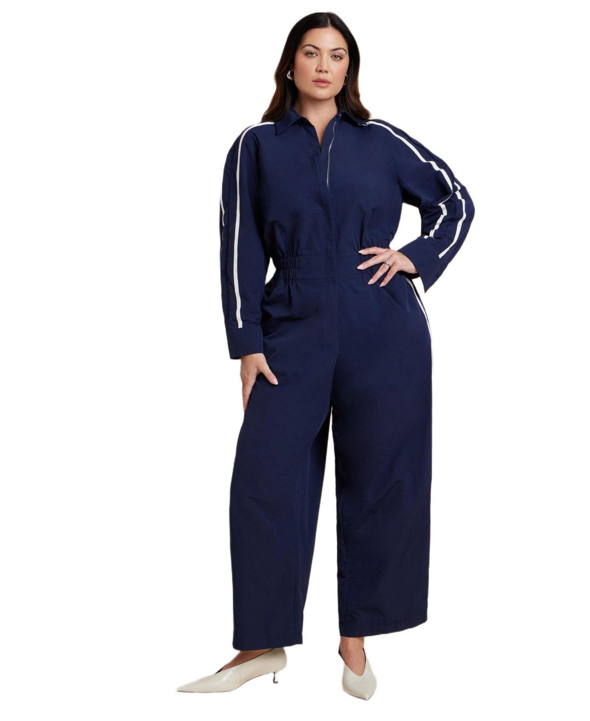 Click here for Eloquii Womens Track Detail Jumpsuit - Maritime bl... prices