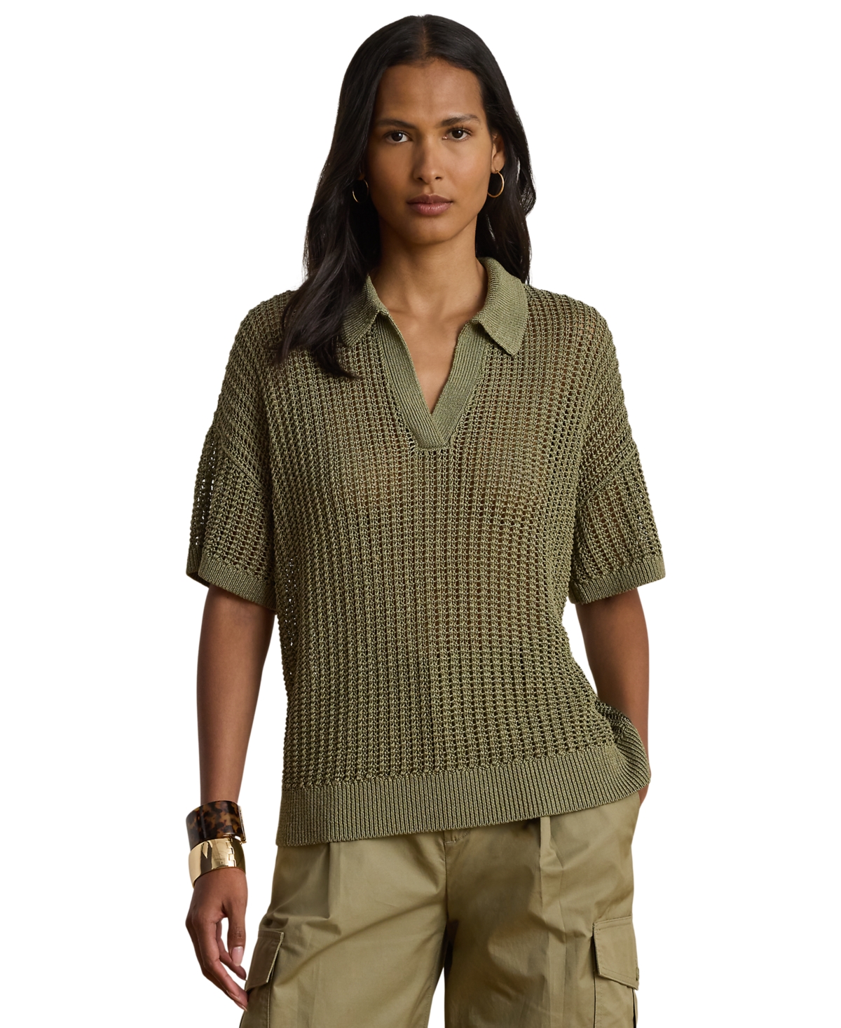 Click here for Lauren Ralph Lauren Petite Mesh Short-Sleeve Sweat... prices