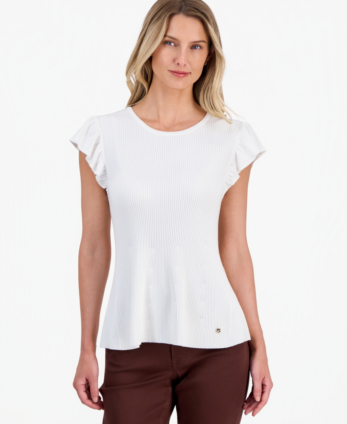 Click here for Nautica Womens Flutter-Sleeve Ribbed Sweater - Ivo... prices
