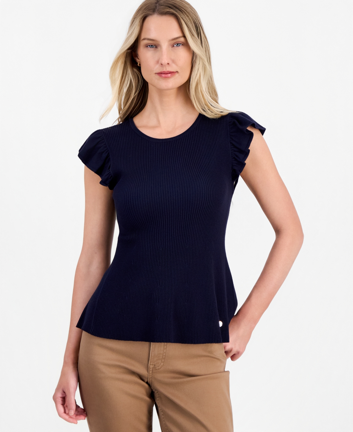 Click here for Nautica Womens Flutter-Sleeve Ribbed Sweater - Nig... prices