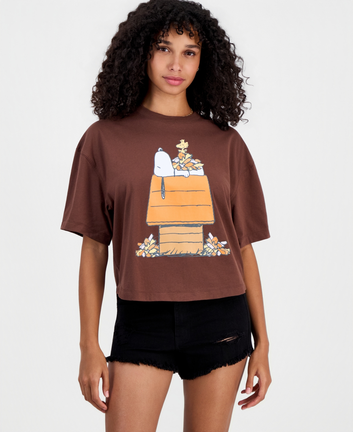 Click here for Peanuts Juniors Snoopy Boxy Crewneck Tee - Shaved... prices