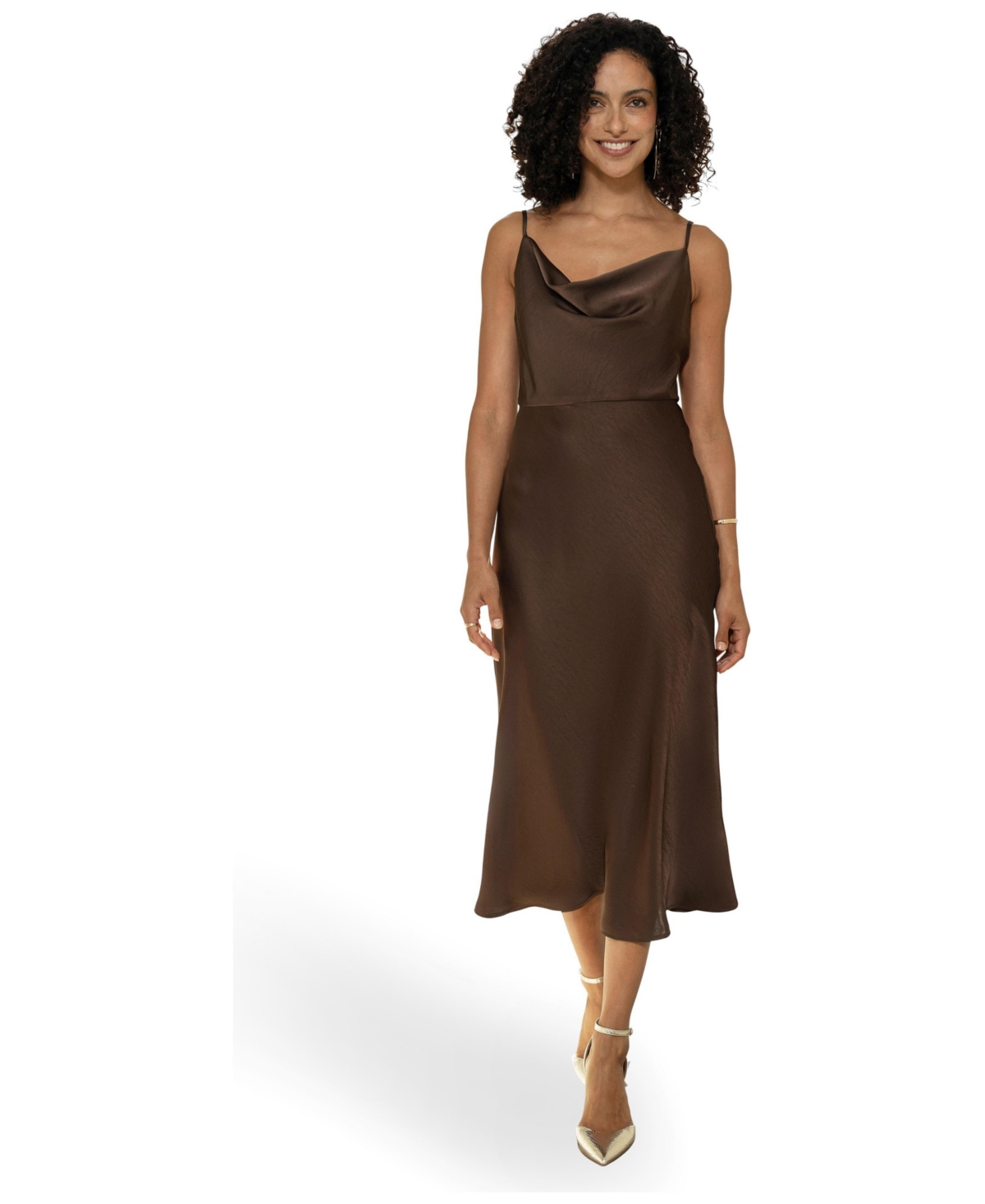Click here for Yumi Womens Satin Cowl Neck Midi Slip Dress - Brow... prices