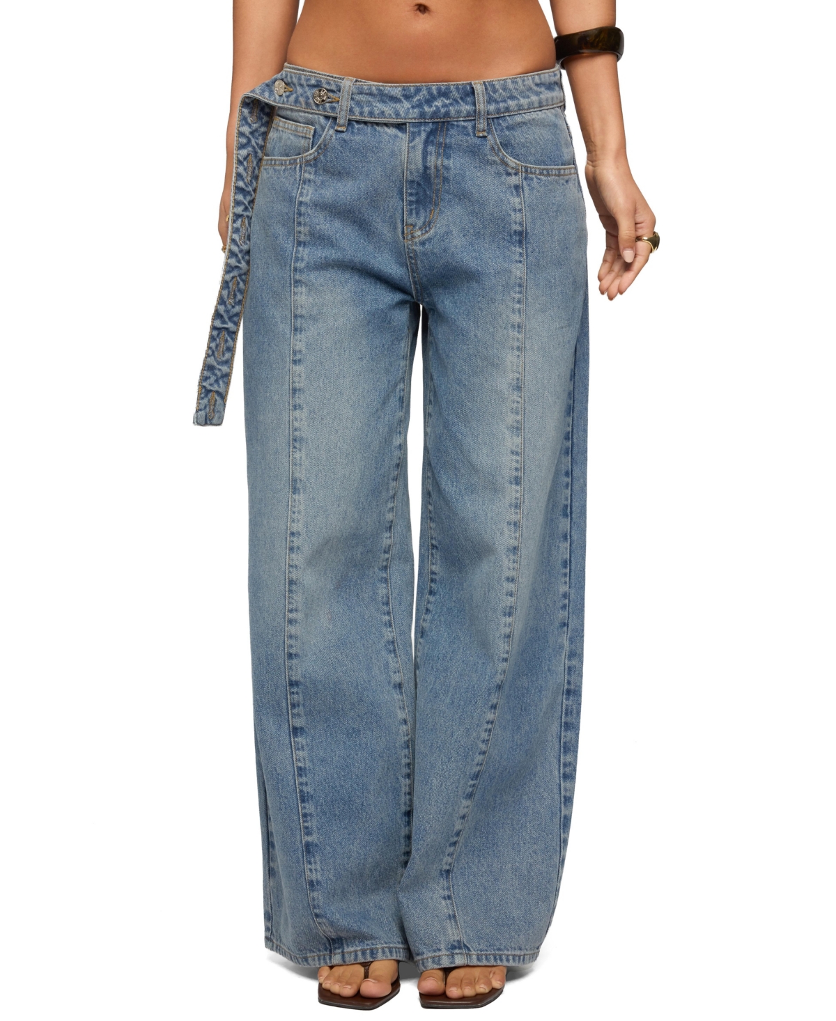 Click here for Edikted Womens Buttoned Waist Low Rise Baggy Jeans... prices