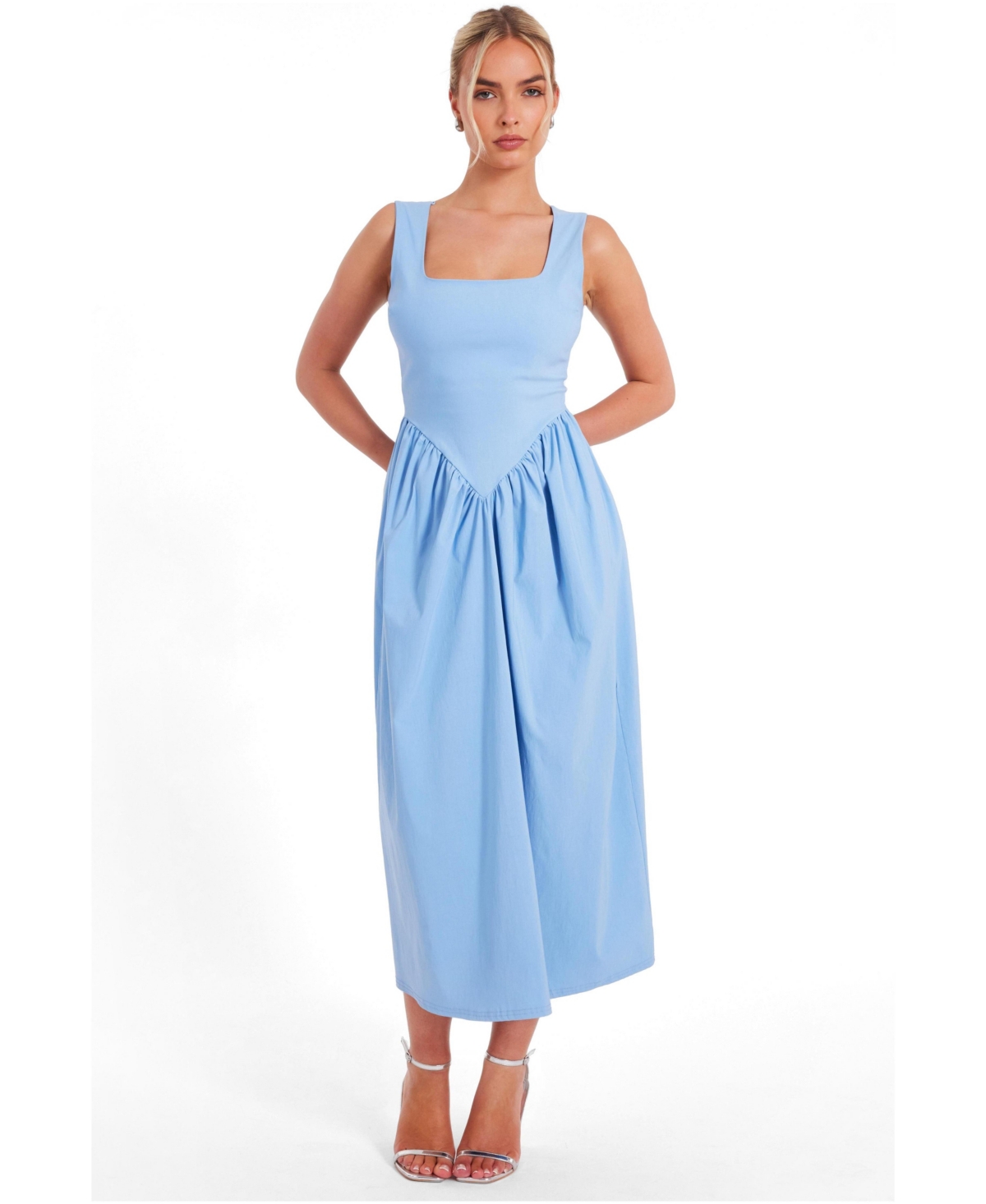 Click here for Quiz Womens Bengaline Square Neck Bow Midi Dress -... prices