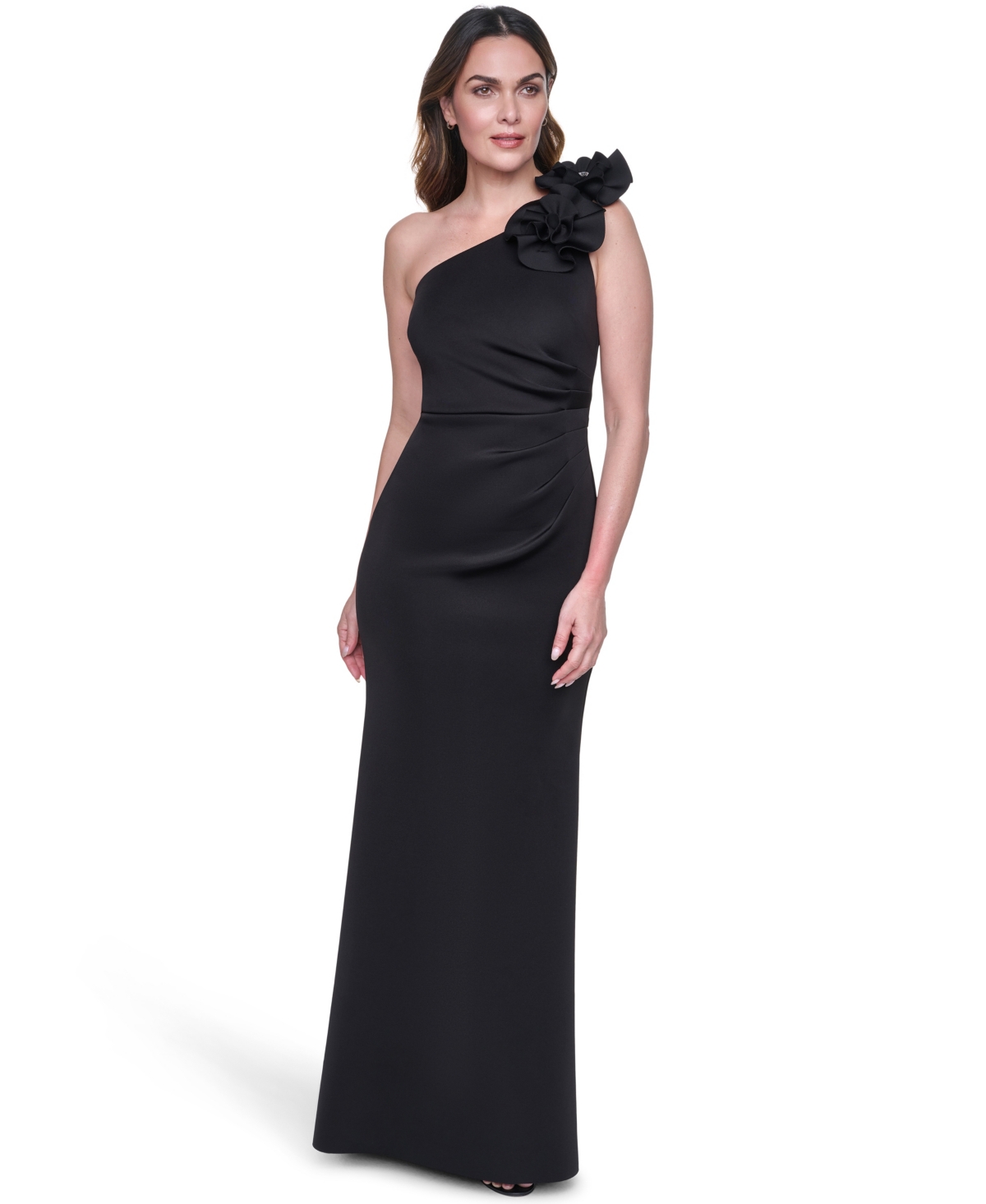 Click here for Eliza J Womens One-Shoulder Floral Applique Ball G... prices