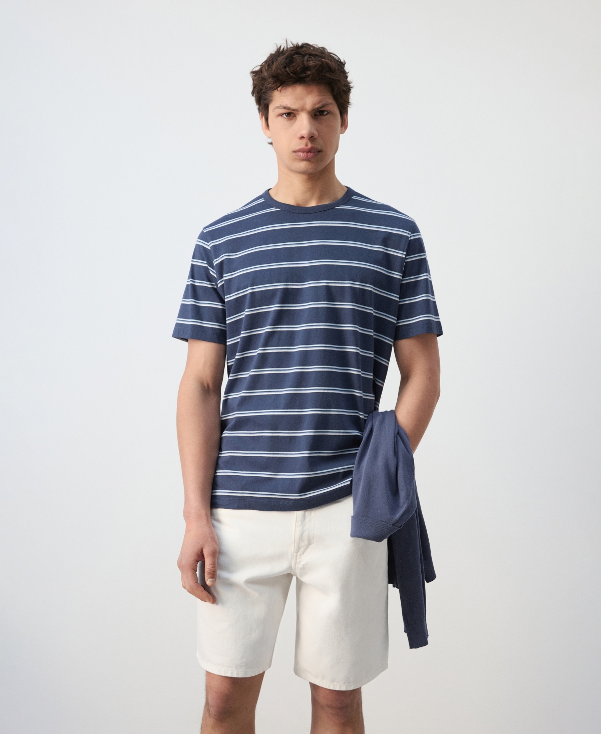 Click here for Mango Mens Striped Cotton T-Shirt - Navy prices