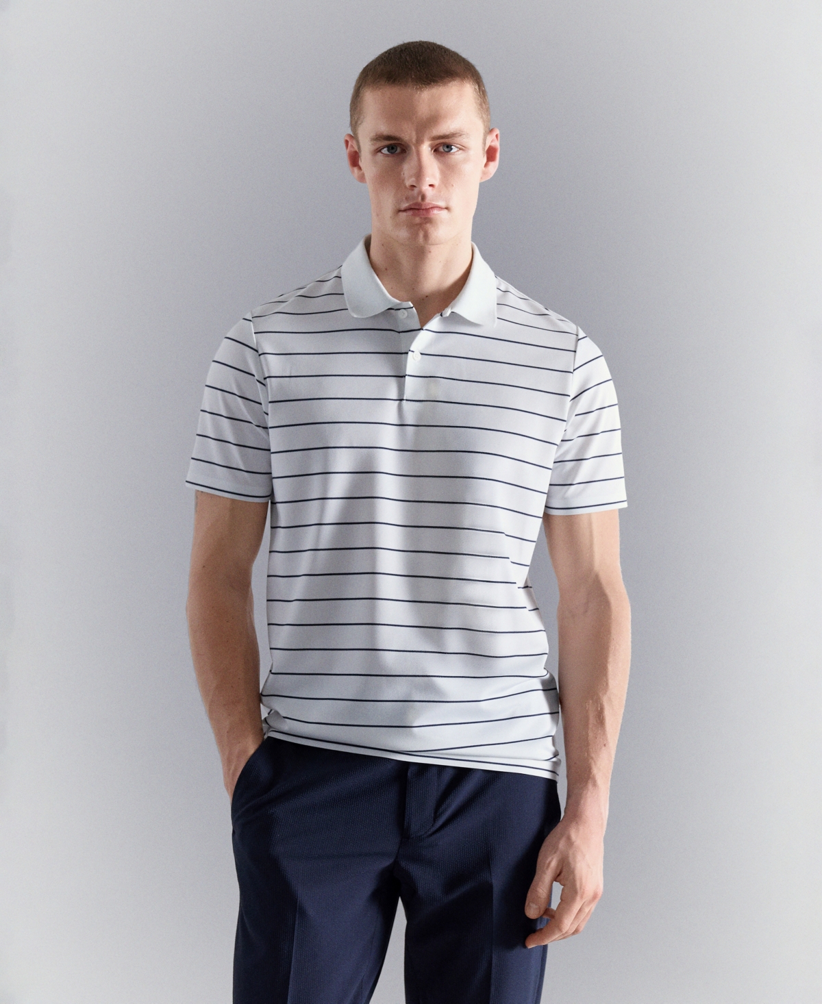Click here for Mango Mens Coolmax Slim-Fit Striped Polo Shirt - W... prices
