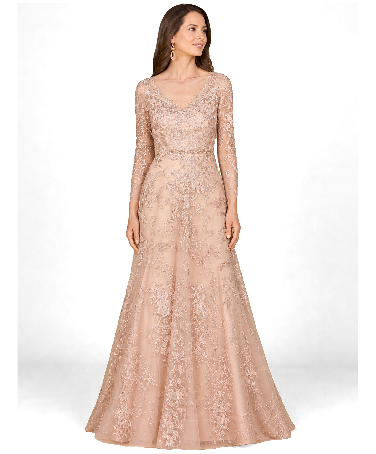 Click here for Lara Womens Long Sleeve V-Neck Lace Gown with Bead... prices