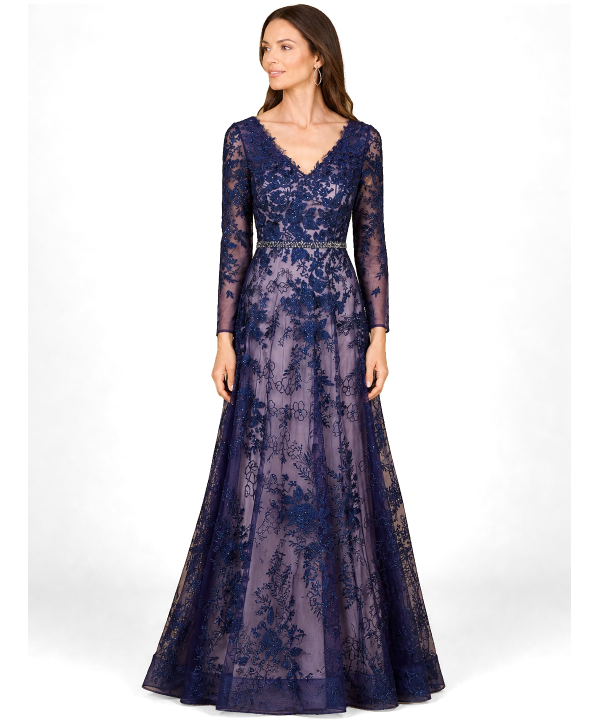 Click here for Lara Womens Long Sleeve V-Neck Lace Gown with Bead... prices