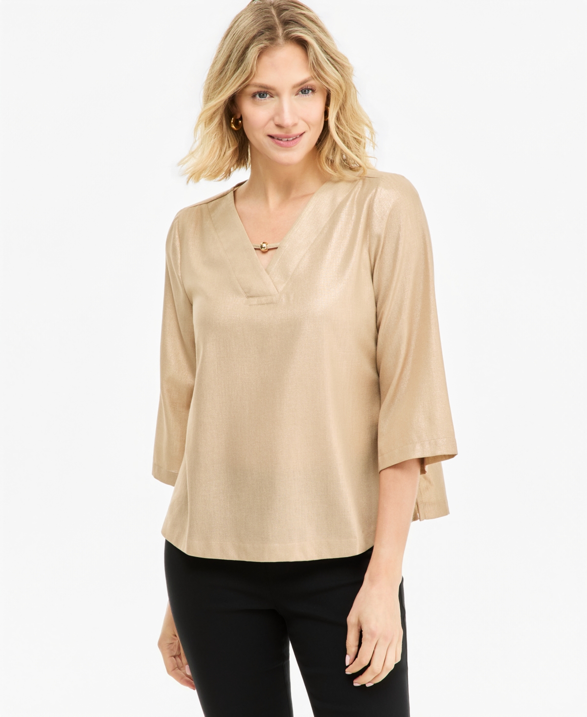 Click here for Jm Collection Womens Flutter-Sleeve Metallic-Threa... prices