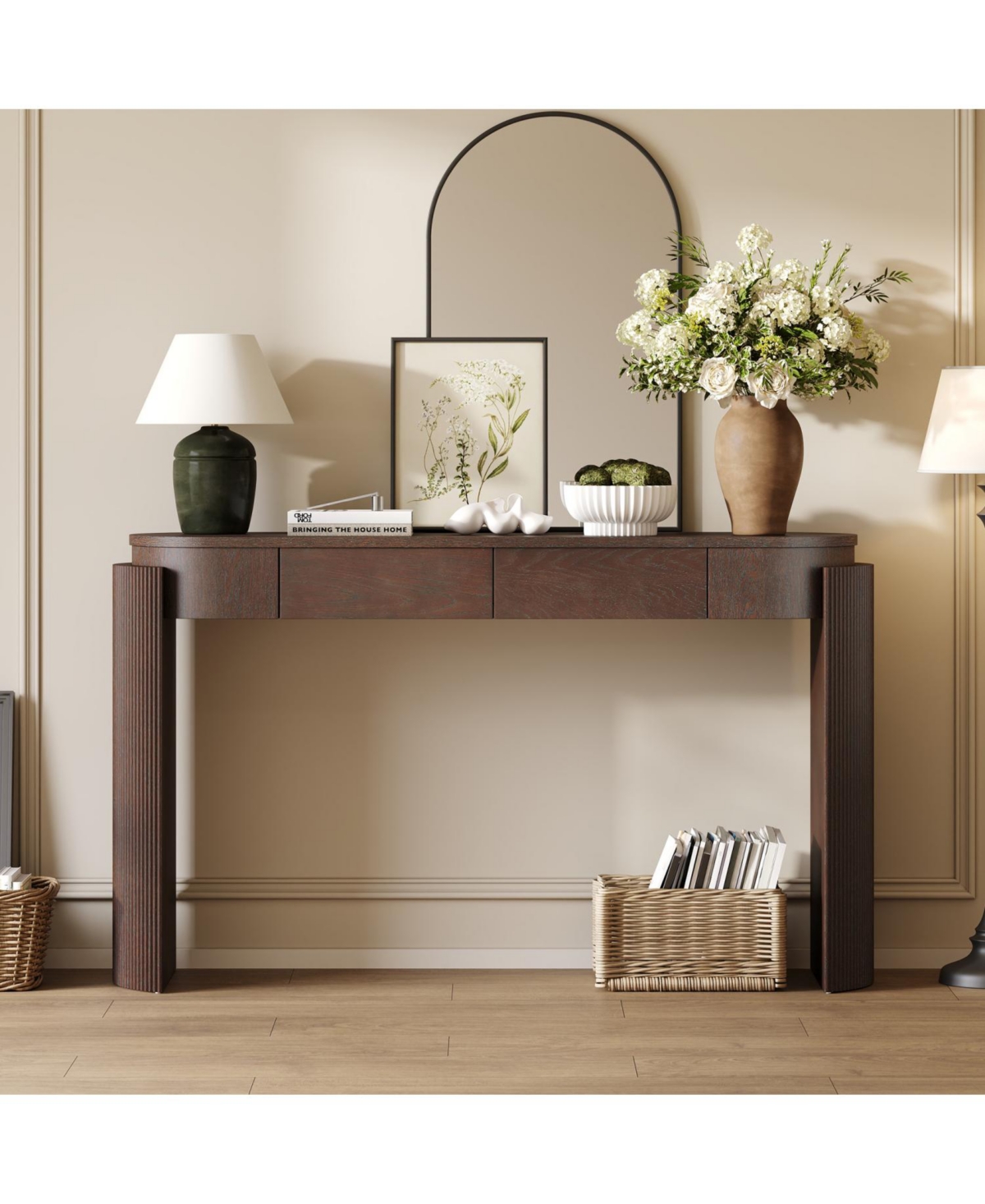 Click here for Rainsken 55 Farmhouse Entryway Table  with Natural... prices