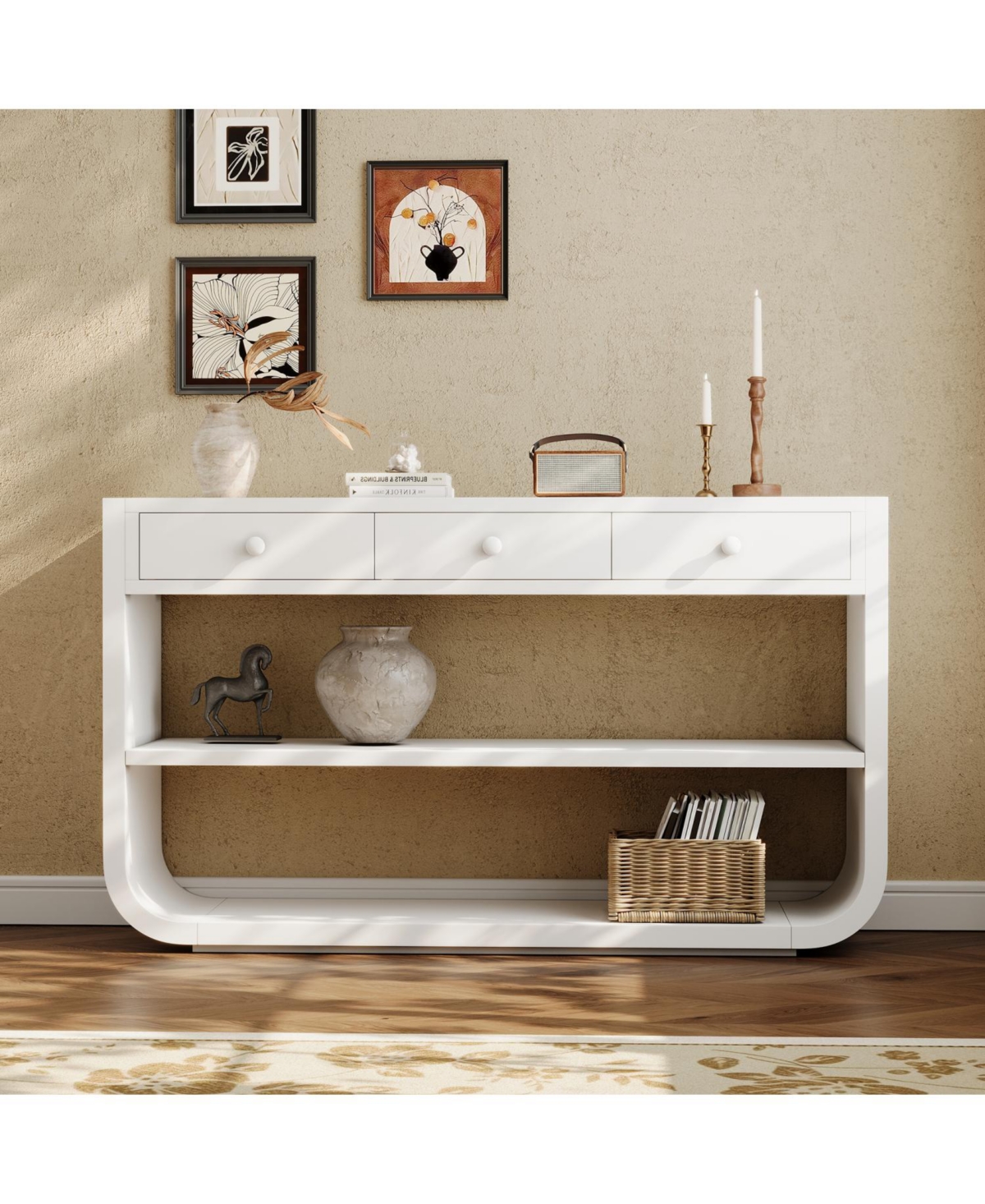 Click here for Rainsken 55 Curved Rustic Entryway Table  with 3 F... prices