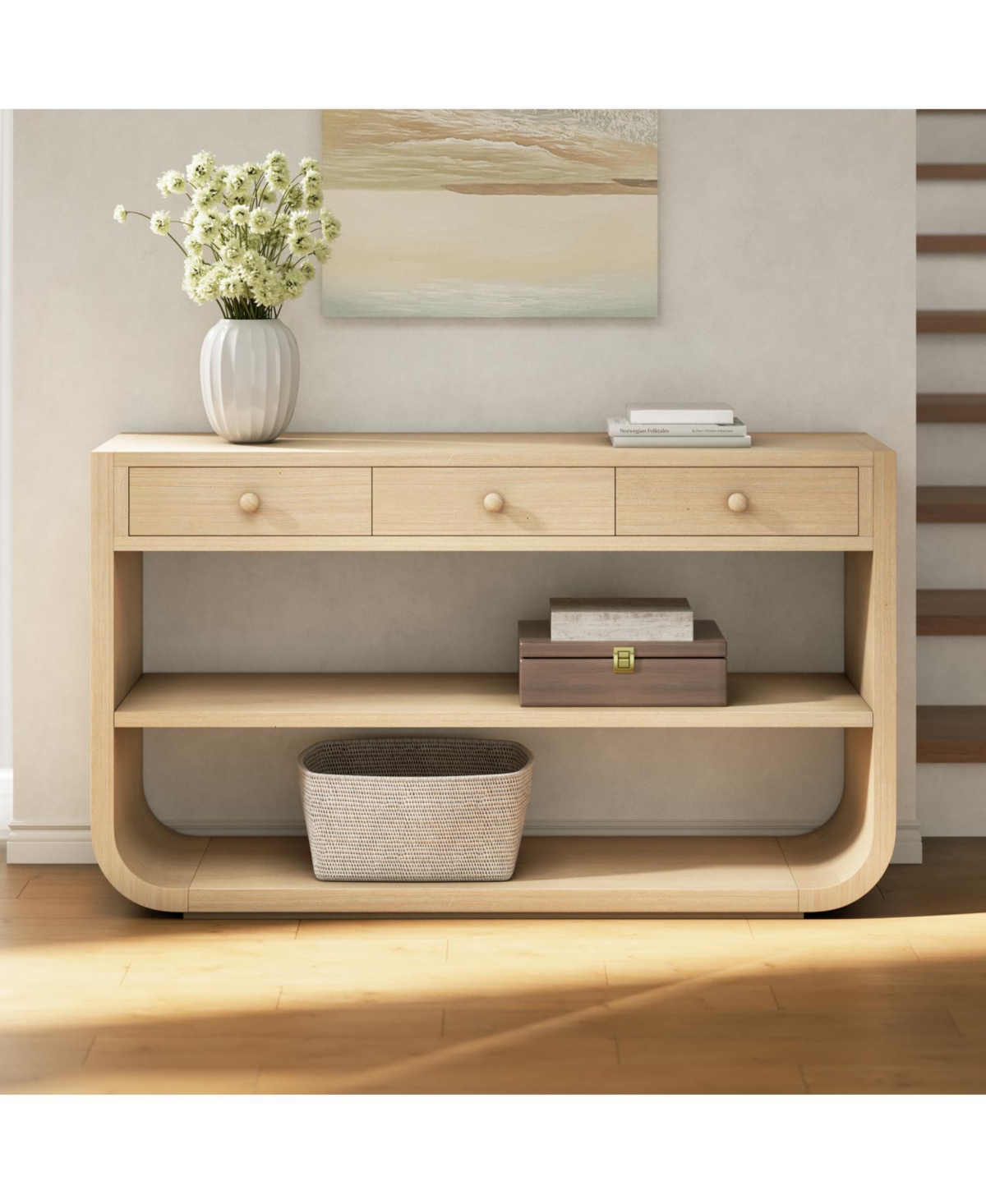 Click here for Rainsken 55 Curved Rustic Entryway Table  with 3 F... prices
