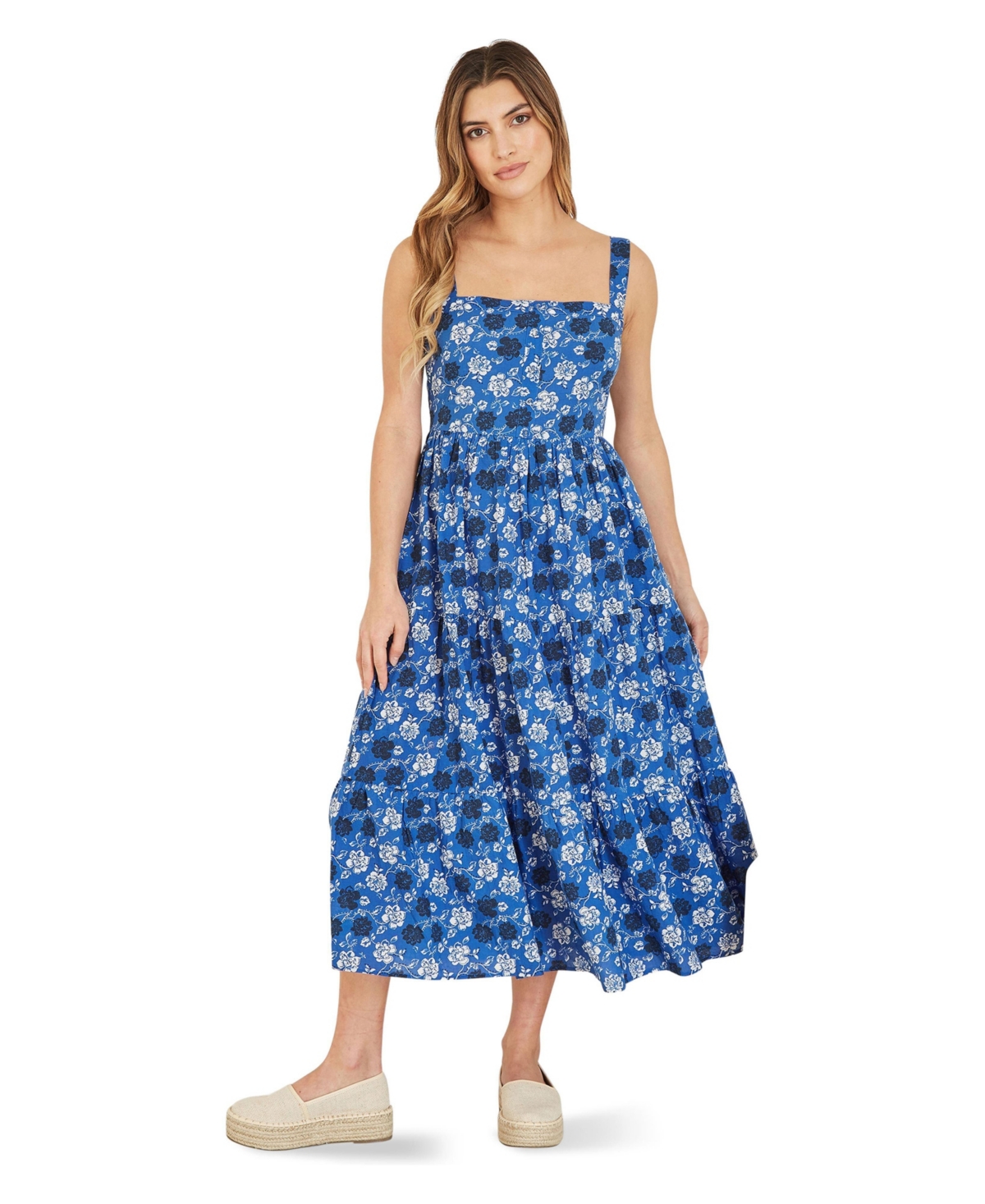 Click here for Yumi Womens Floral Strappy Midi Sun Dress - Blue prices