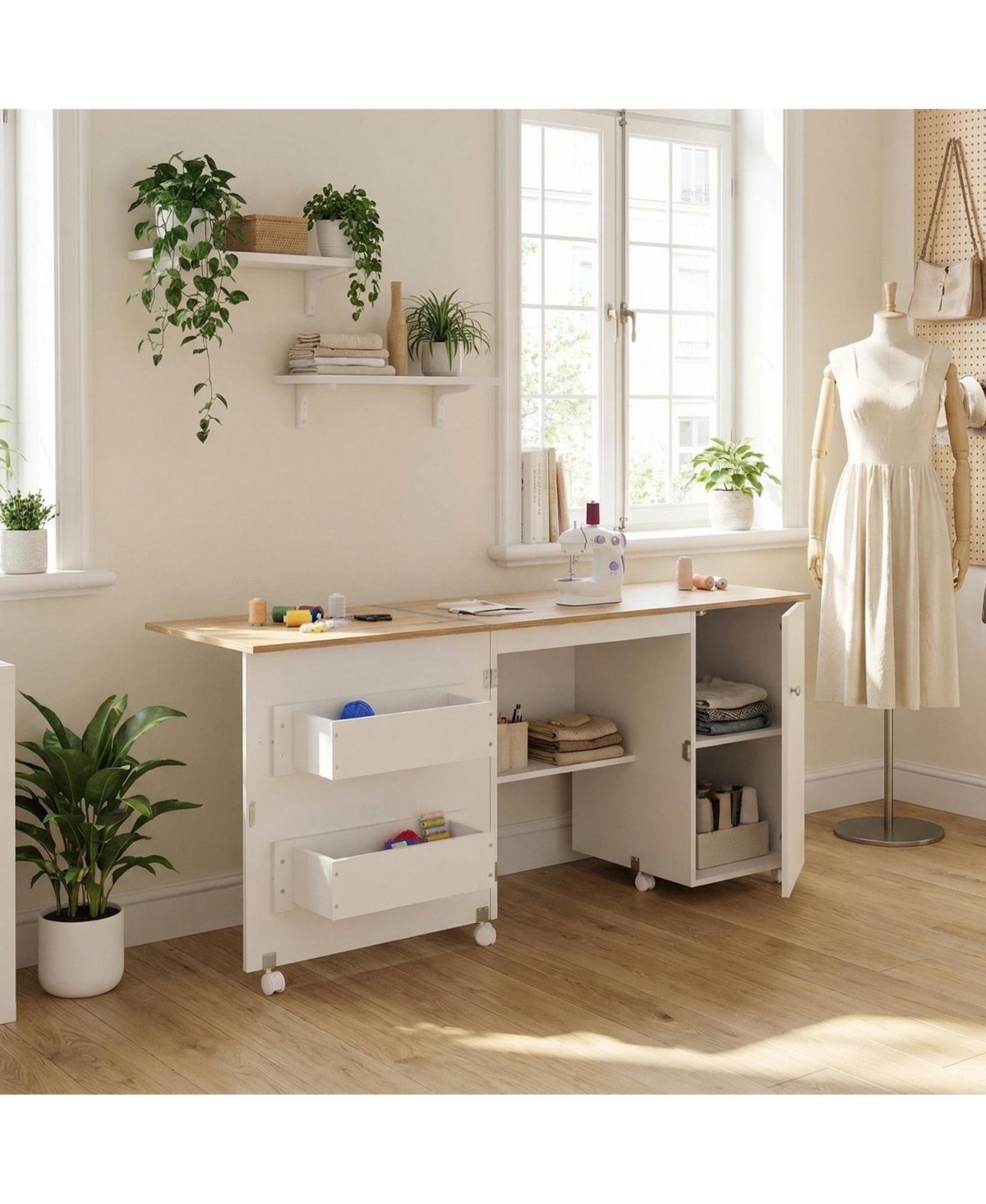 Click here for gaomon Folding Sewing Table with Storage Shelves a... prices