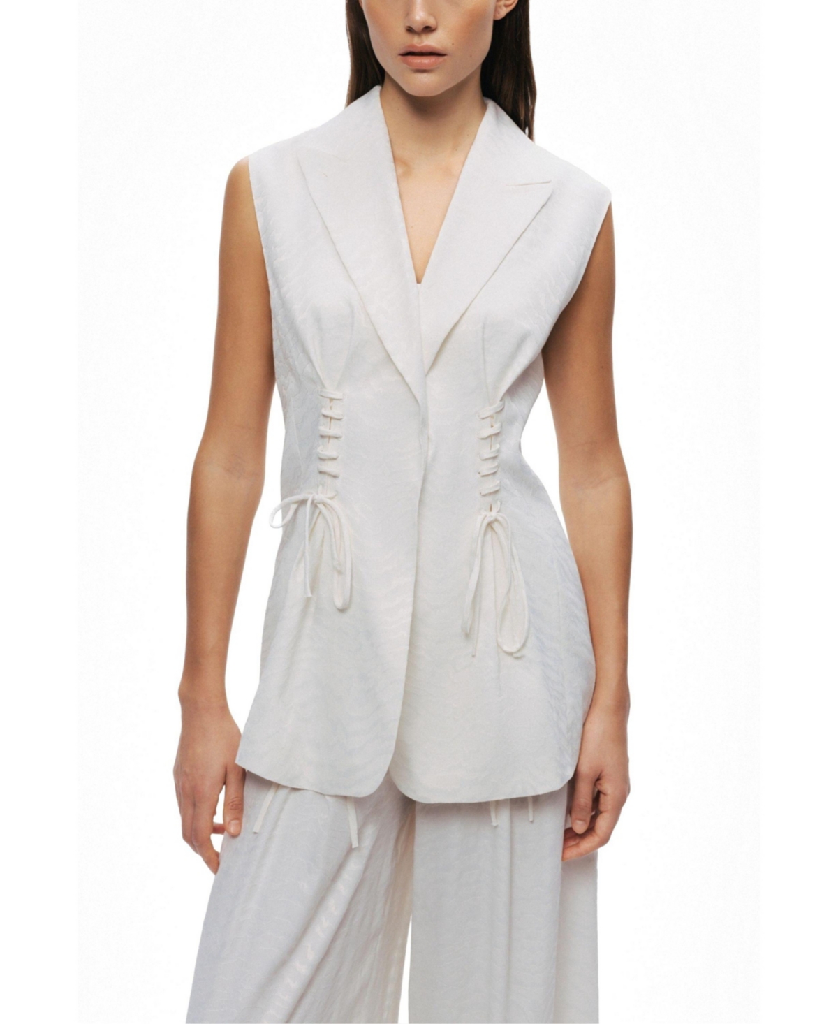 Click here for Nocturne Womens Lace-Up Waist Tailored Vest - Open... prices