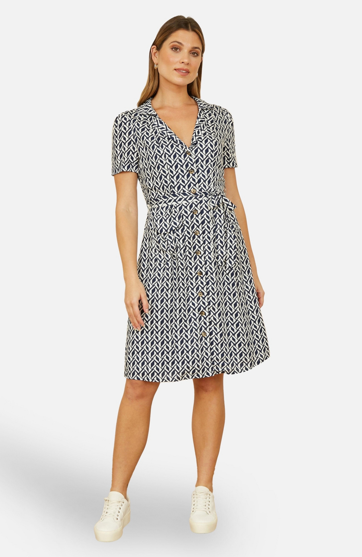 Click here for Yumi Womens Geo Print Retro Style Shirt Dress - Na... prices