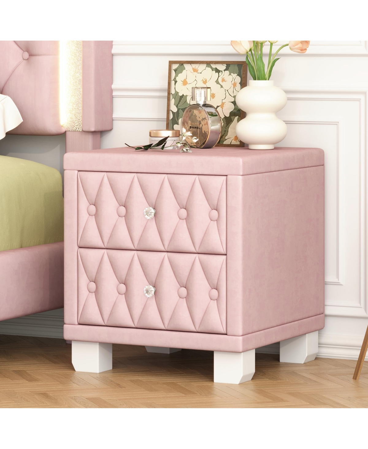 Click here for Rainsken Velvet Nightstand with 2 Storage Drawers... prices