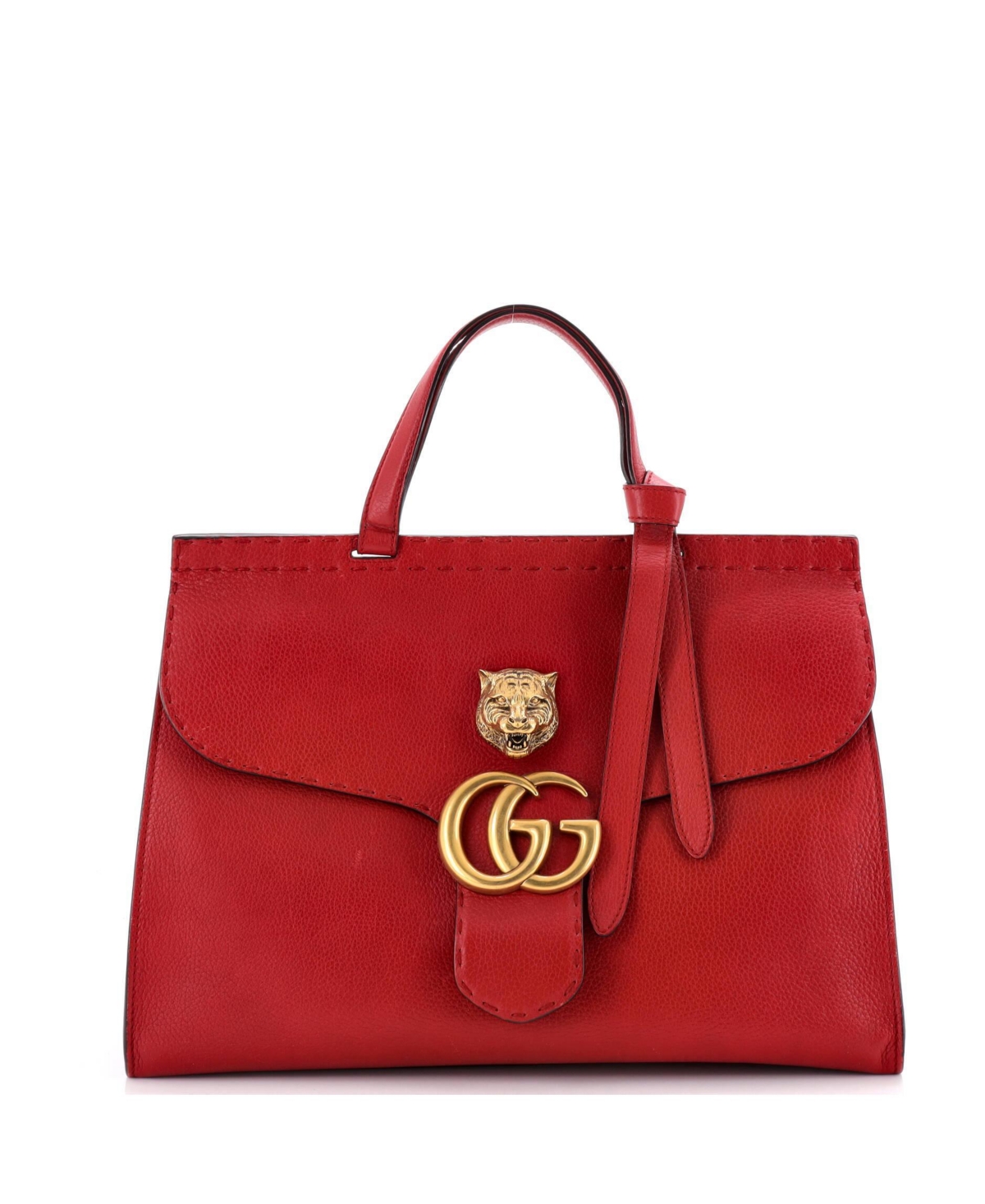 Click here for Pre-Owned Gucci Medium Gg Marmont Animalier Top Ha... prices
