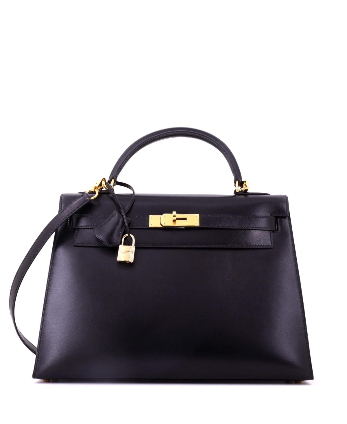 Click here for Pre-Owned HERMES Kelly 32 Handbag Black Box Calf w... prices