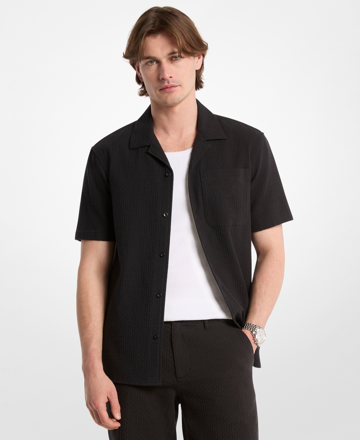 Click here for Michael Kors Mens Cotton Waffle Camp Collar Shirt... prices