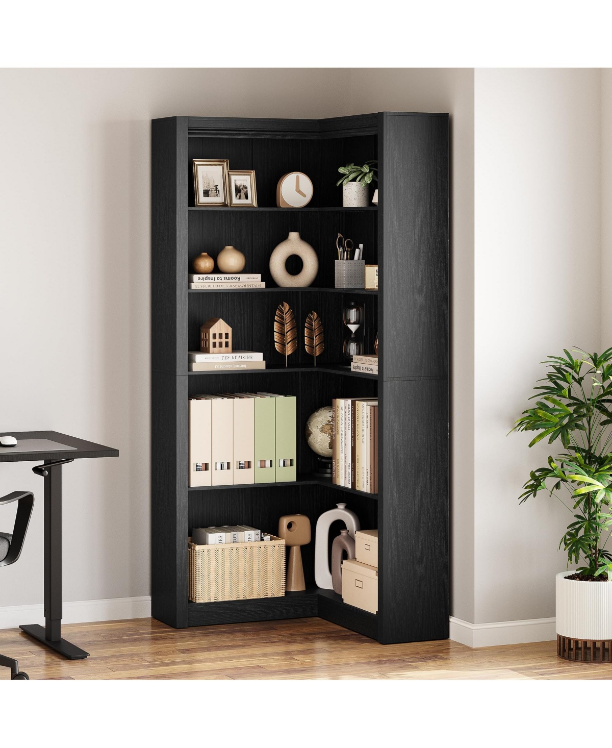 Click here for gaomon Large Industrial Corner Bookshelf â 5-Tie... prices