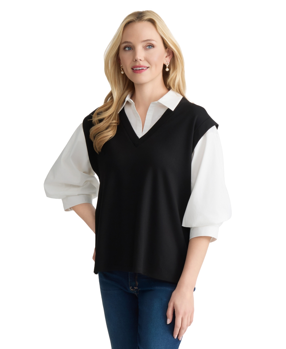 Click here for Jones New York Womens Collared Serenity Twofer Top... prices