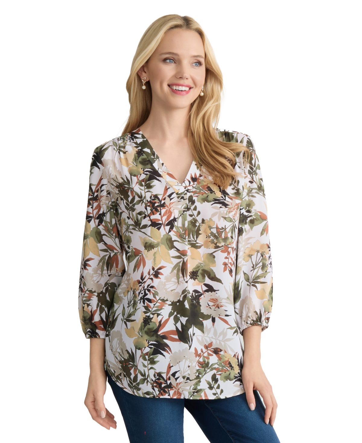 Click here for Jones New York Womens V-Neck Pleat Front Top - Whi... prices