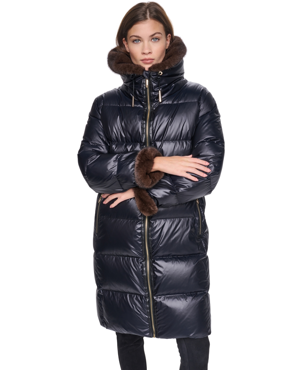 Click here for Halston Womens Long Faux Fur Cuff and Collared Puf... prices