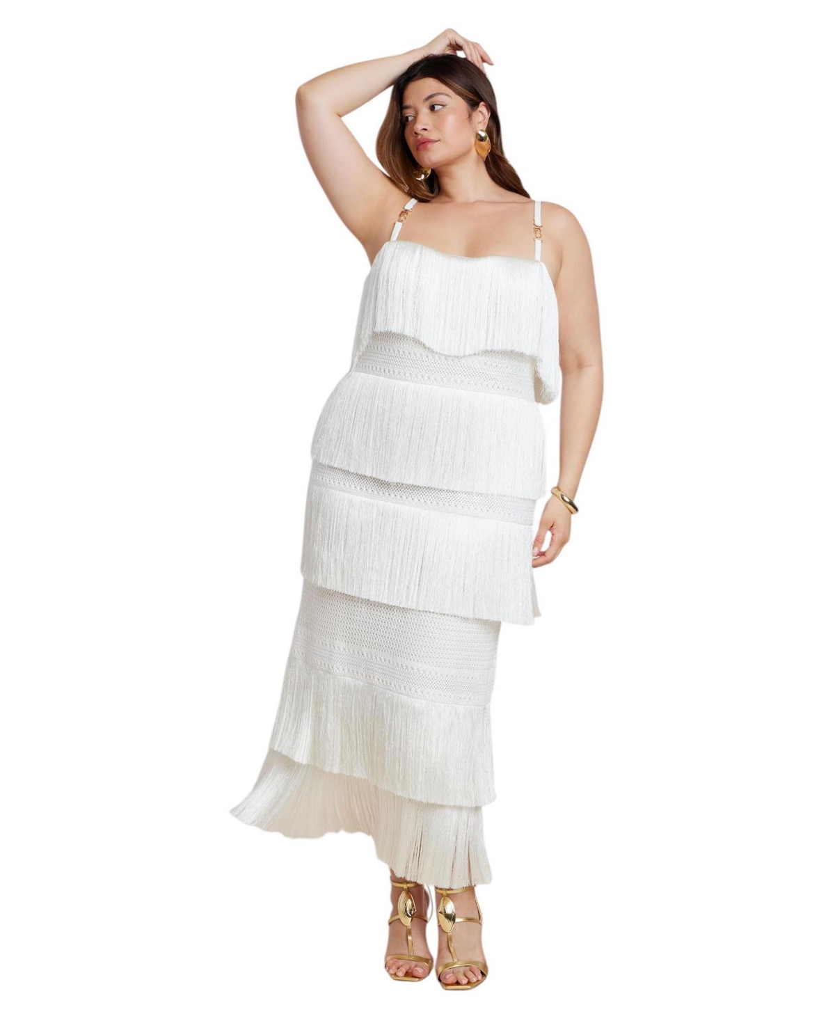 Click here for Eloquii Womens Fringe Maxi Dress - Coconut milk prices