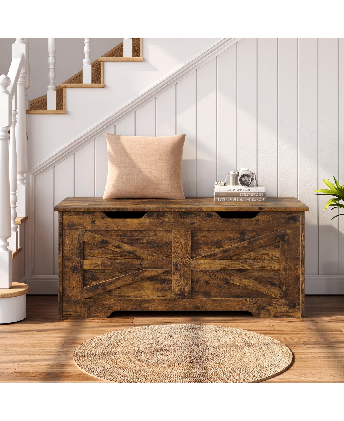 Click here for homfan Farmhouse Storage Bench with Safety Hinge -... prices