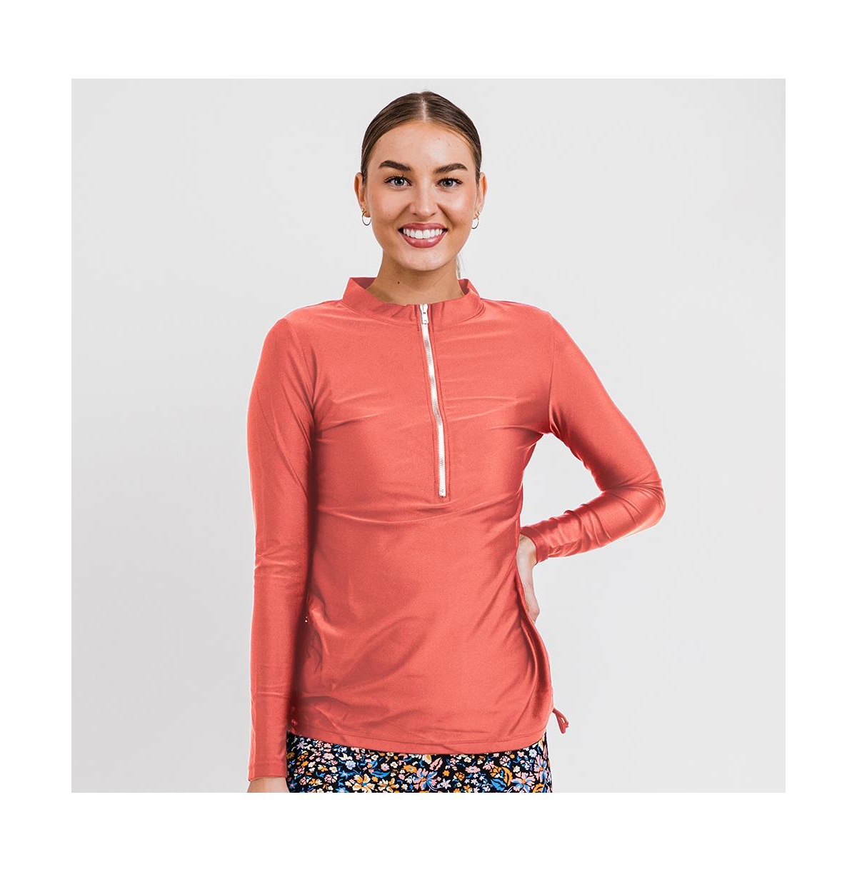 Click here for Calypsa Womens Half-Zip Nora Swim Top - Rust prices