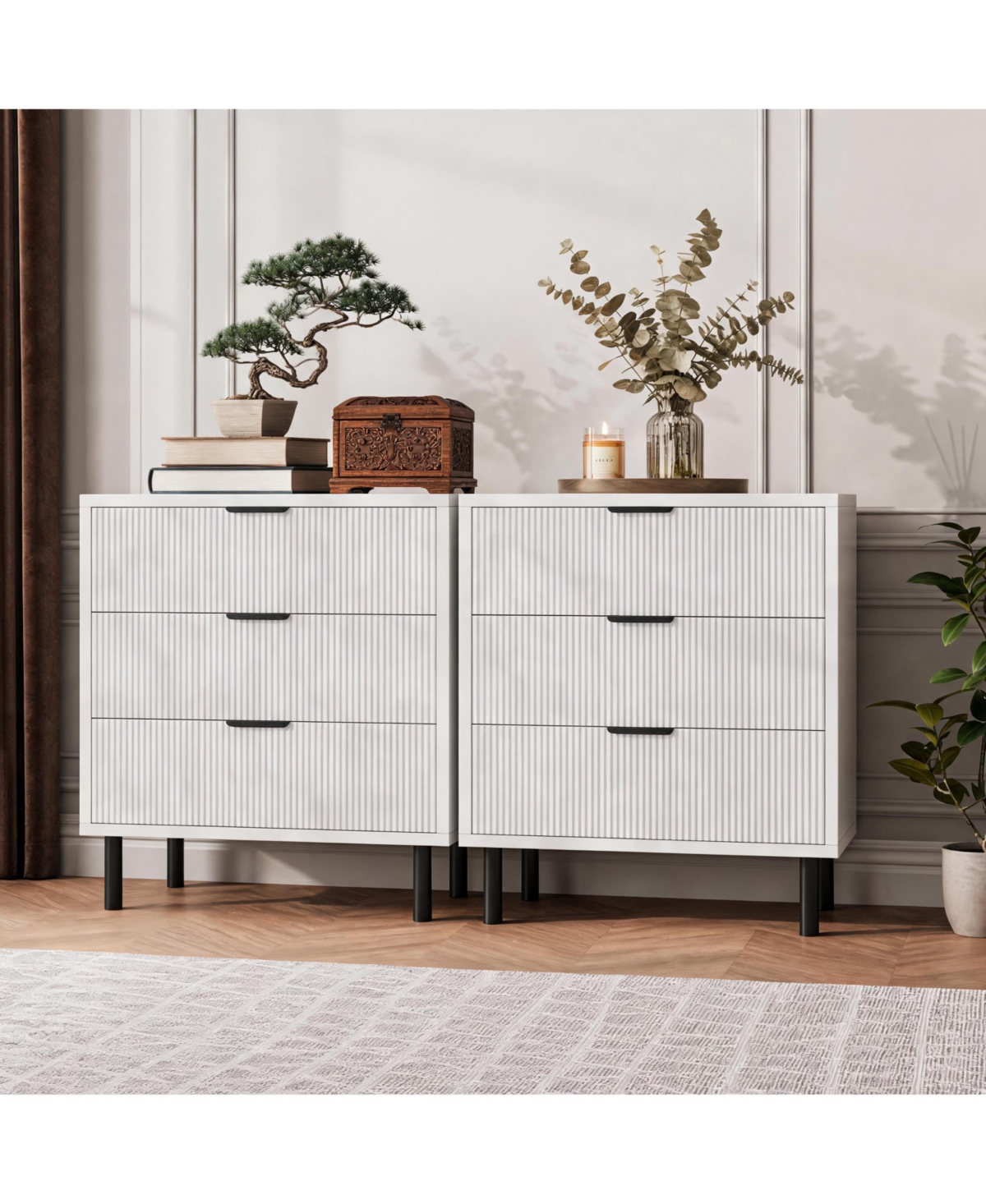 Click here for homfan 27inch Fluted Dresser - Set of 2 Wooden Che... prices