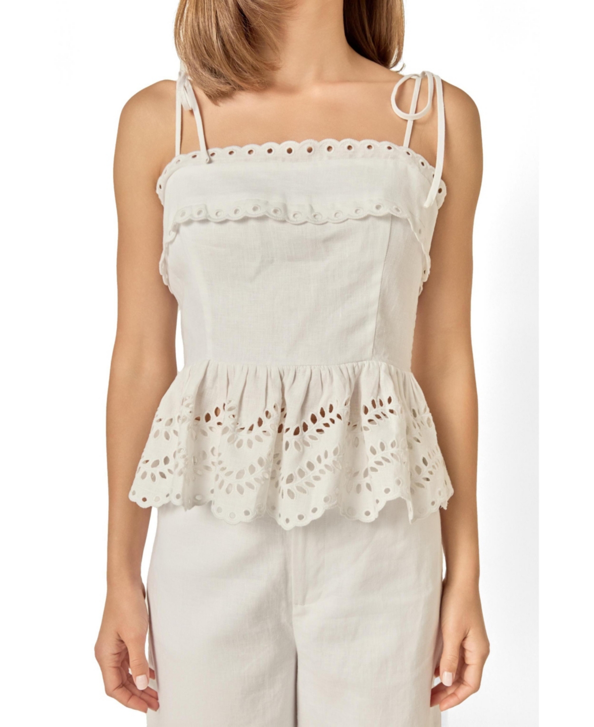 Click here for English Factory Womens Eyelet Peplum Sleeveless To... prices
