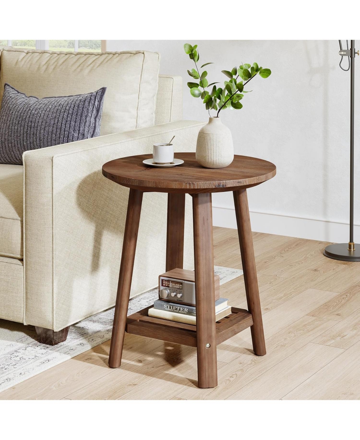 Click here for Tribesigns Solid Wood Round Side Table  2-Tier Sma... prices