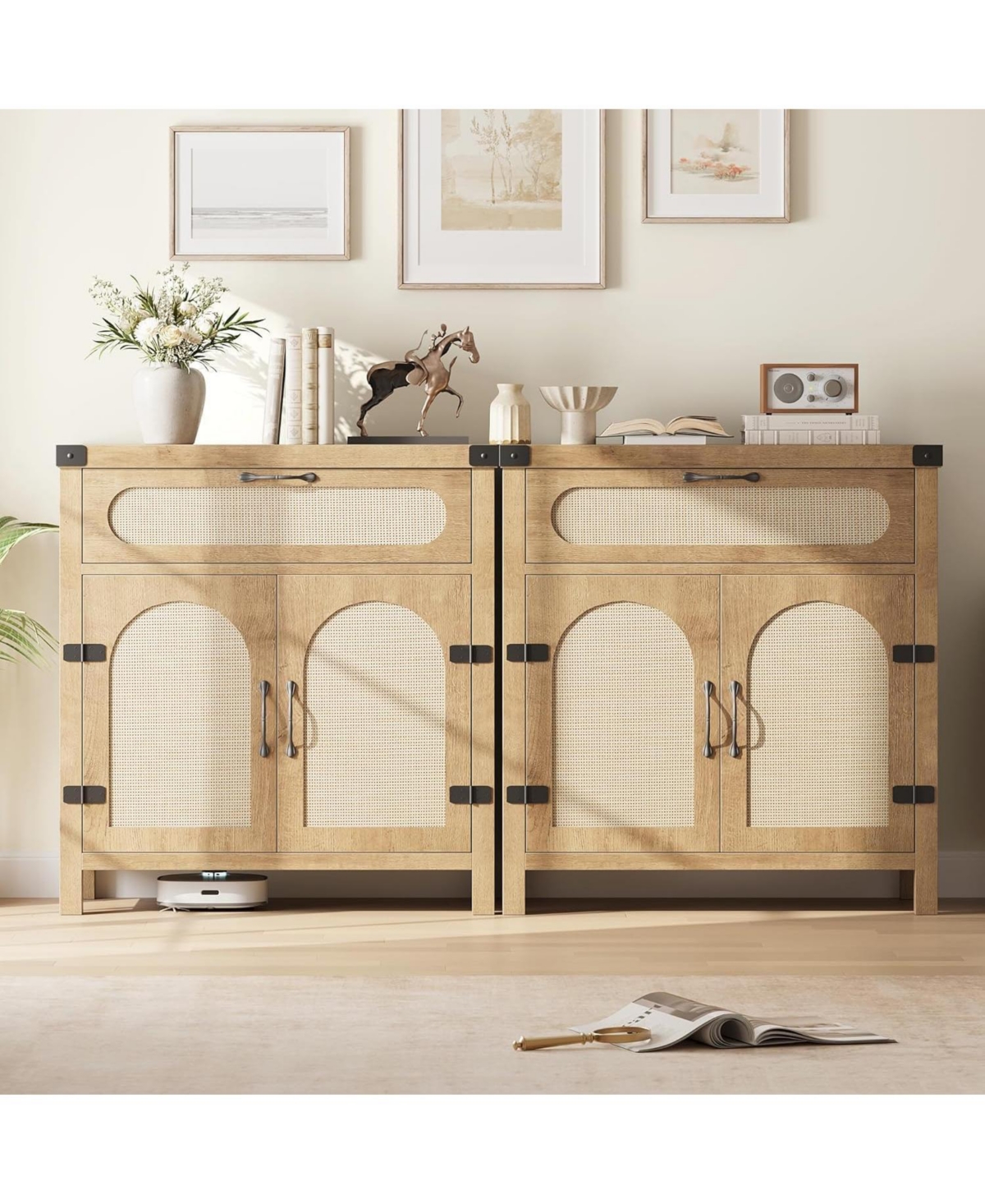 Click here for homfan Set of 2 Modern Rattan Sideboard with Drawe... prices