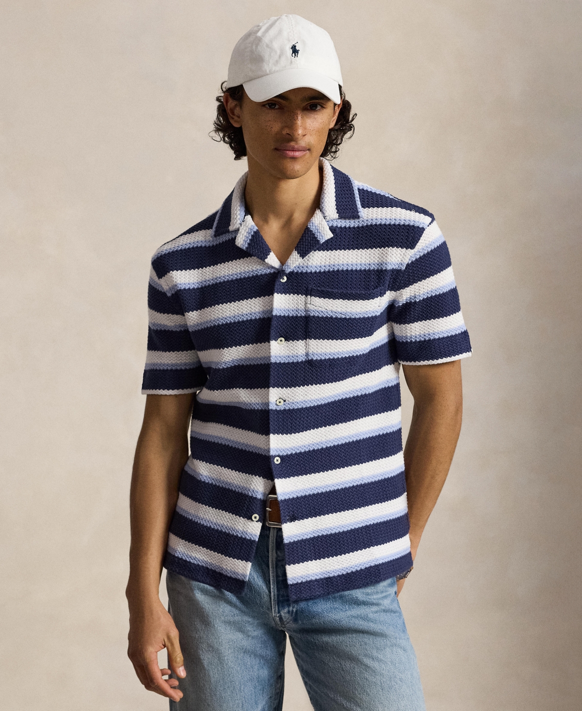 Click here for Polo Ralph Lauren Mens Striped Herringbone Camp Sh... prices