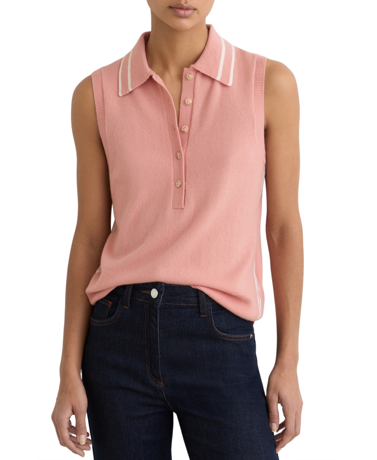 Click here for Reiss Womens Wool-Cashmere Sleeveless Polo Top - P... prices