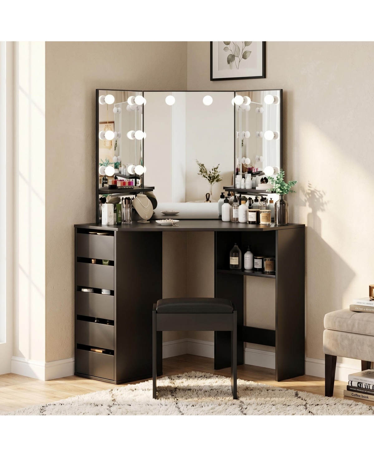 Click here for homfan Corner Vanity with Mirror and Adjustable Le... prices