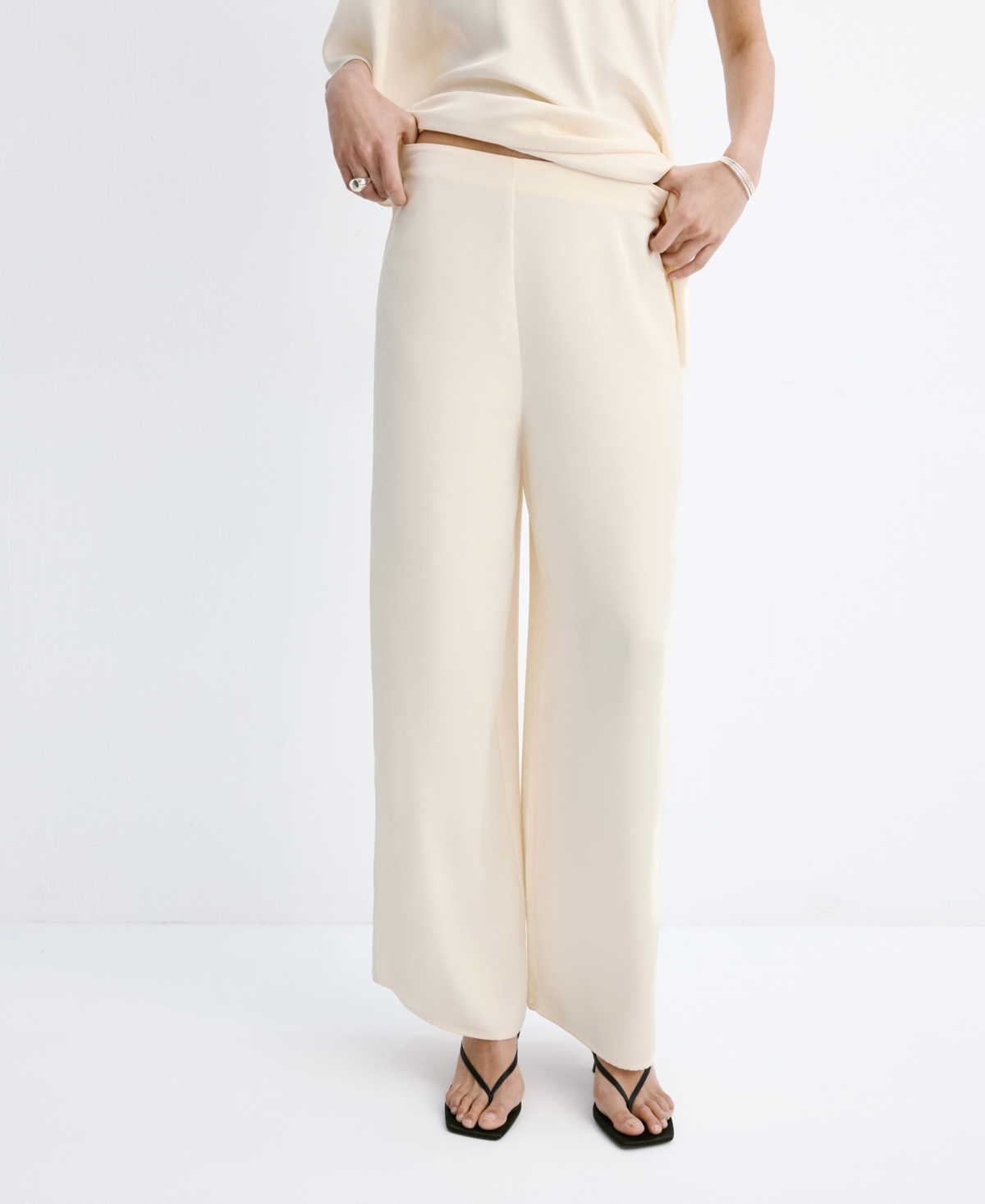Click here for Mango Womens Satin Straight-Fit Pants - Ecru prices