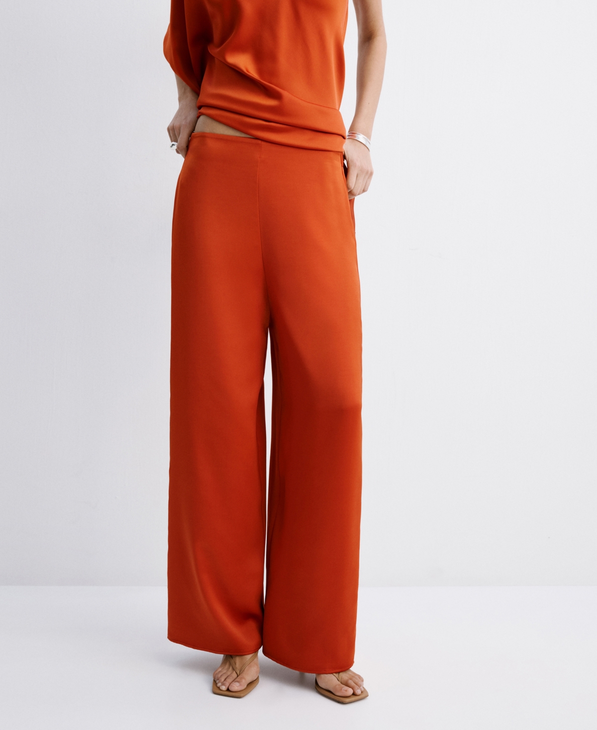 Click here for Mango Womens Satin Straight-Fit Pants - Russet prices