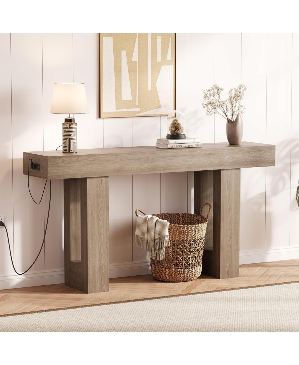 Click here for homfan 63-Inch Console Table with Charging Station... prices