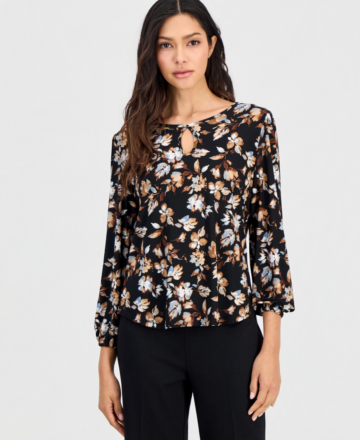 Click here for Anne Klein Essentials Petite Printed 3/4 Sleeve Ke... prices