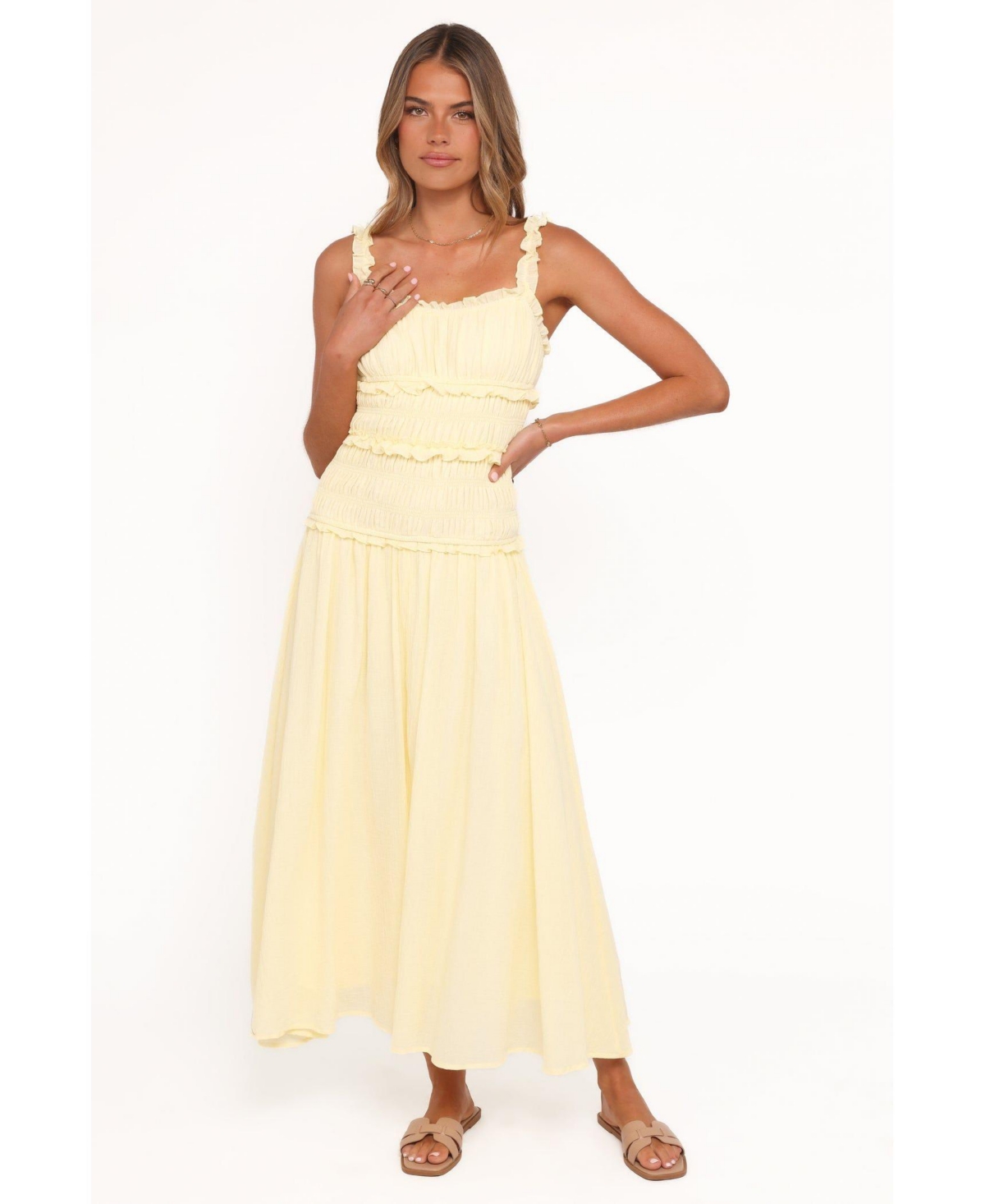 Click here for Petal and Pup Womens Enola Gather Midi Dress - Yel... prices
