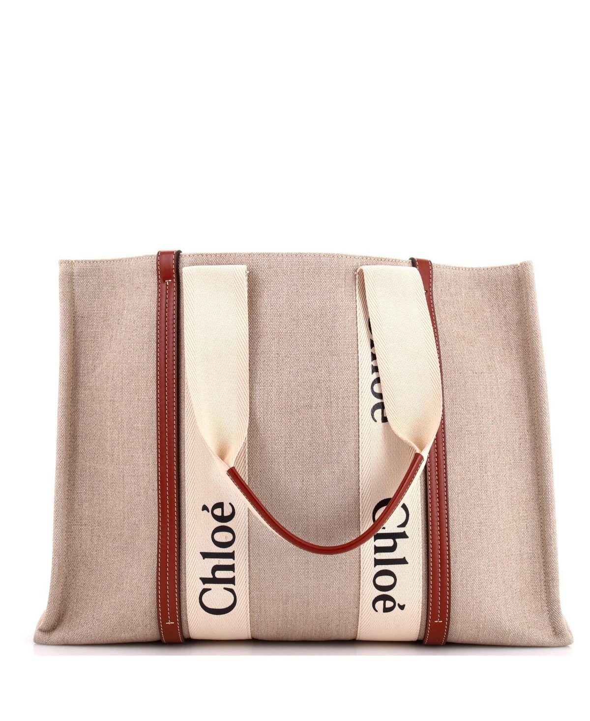 Click here for Pre-Owned Chloe Large Woody Tote Canvas with Leath... prices